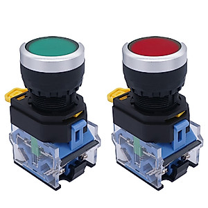 TWTADE/Red Green Momentary Switch, Red Mushroom Emergency Stop Latching Push Button Switch,3 Positions 2NO Latching Select Selector Switch Station Box hz-11ZS-20X-GR