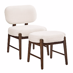 Ball & Cast Upholstered Accent Chair with Ottoman Lamb Fleece Vanity Chair and Footstool, Sherpa