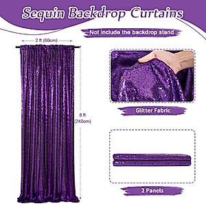 SoarDream Purple Sequin Backdrop 2 Pieces 2ftx8ft Wedding Glitter Curtain Backdrop Arch Fabric Drapes for Baby Shower Birthday Party Decoration