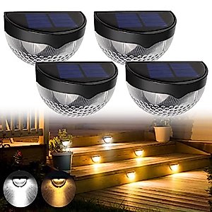 Howeifull Solar Outdoor Fence Lights, Waterproof Solar Powered Deck Lights, 4 Pack Solar Garden Lights for Steps Pathway Patio Backyard, Warm White/Cool White 2 Lighting Modes (Black)