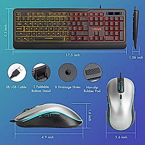 LED Keyboard and Mouse Combo USB Wired Characters Illuminzted Gaming Keyboard 3600 DPI Optical Mouse Compatible with Windows Linux Mac MacBook Computer Laptop