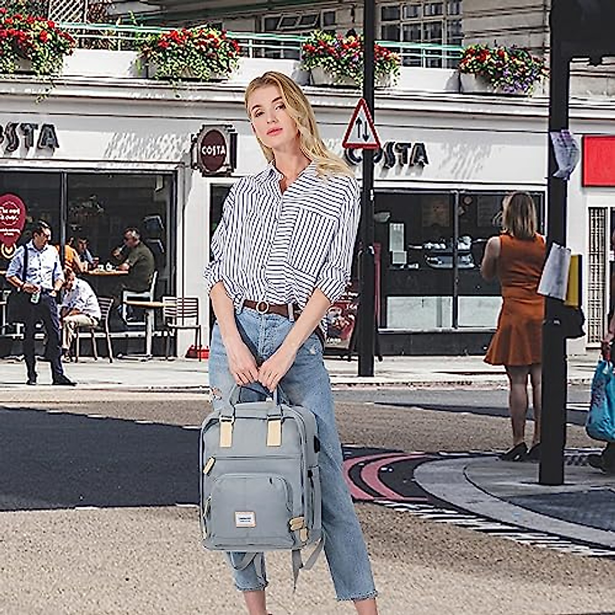 LOVEVOOK Laptop Backpacks for Women,Lightweight Cute Backpack with USB Charging Port Aesthetic Casual Travel Backpack 15.6 Inch,Grey