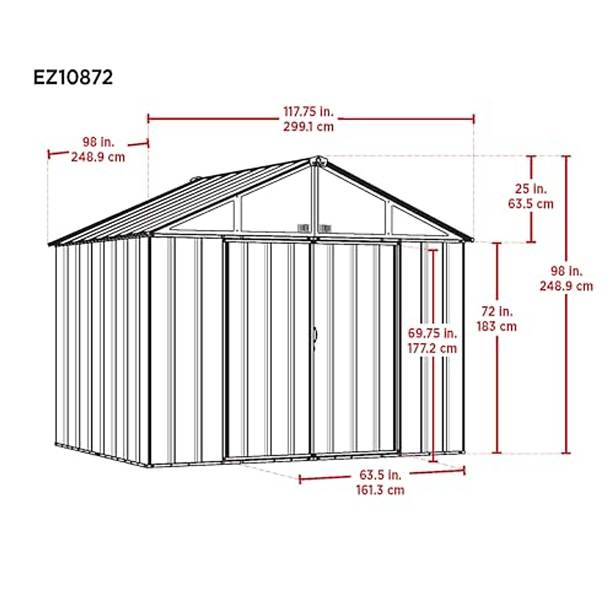 Arrow 10' x 8' EZEE Shed Cream with Charcoal Trim Extra High Gable Steel Storage Shed
