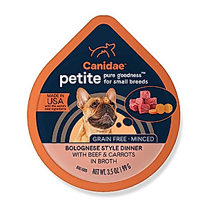 CANIDAE PURE Petite Grain Free Wet Dog Food For Small Breeds, Minced Bolognese Style Dinner with Beef and Carrots in Broth, (12) 3.5 oz