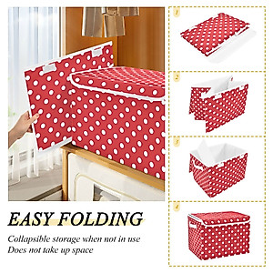 Kigai Storage Basket Red and White Polka Dot Storage Boxes with Lids and Handle, Large Storage Cube Bin Collapsible for Shelves Closet Bedroom Living Room, 16.5x12.6x11.8 In
