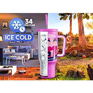 Meoky 40 oz Tumbler with Handle and Straw, Tumbler with Lid and Straw, Insulated Stainless Steel Travel Mug, 100% Leak-proof, Keeps Cold for 34 Hours (Appreciation)