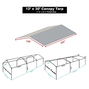 Carport Cover 14' x 20' Cut Size, 13'6" x 19'6" Finish Size Replacement Heavy Duty Canopy Tarp Tent Roof for Garage Shelter White and Silver, Only Cover (Silver 14x20)