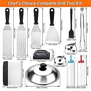 Blackstone Griddle Accessories Kit, 14pcs Flat Top Grill Accessories Set for Blackstone and Camp Chef, Enlarged Spatulas, Basting Cover, Scraper, Tongs, Grill Spatula Kit for Outdoor BBQ