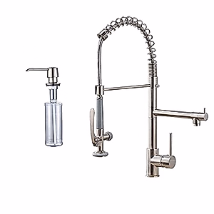 Fapully Commercial Kitchen Faucet Pull Down Sprayer with Soap Dispenser Brushed Nickel