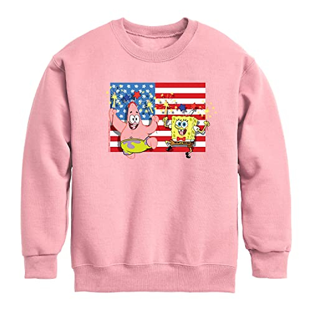 HYBRID APPAREL - Spongebob Squarepants - Patrick Sparkers Flag - Toddler & Youth Crewneck Fleece Sweatshirt - Size Small Mauve