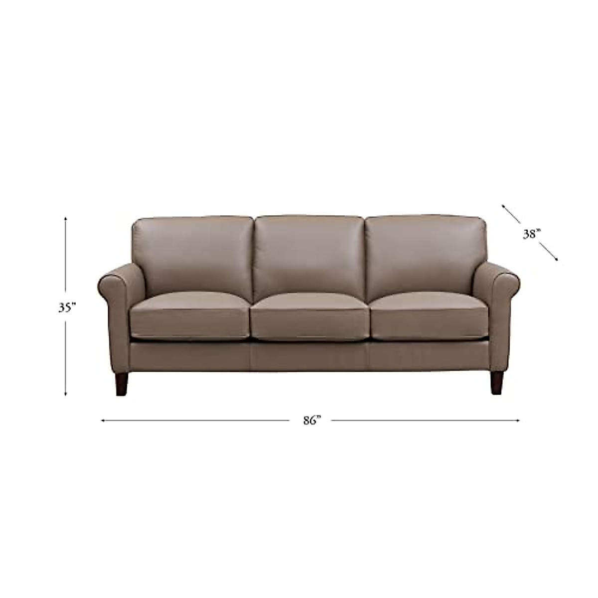 Hydeline Laguna Top Grain Leather Sofa Couch, 86", Taupe