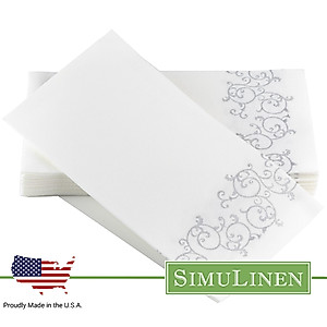 SimuLinen Silver Floral Paper Towels for Bathroom - Luxury Folded, Soft, and Absorbent Disposable Towels, 12"x17", 100ct (Made in USA)