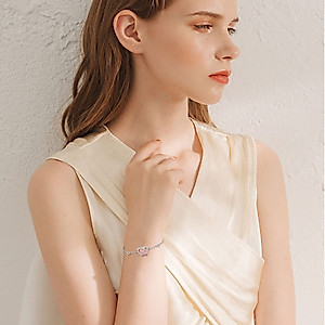 TUGHRA Breast Cancer Awareness Bracelet, 925 Sterling Silver Pink Ribbon Adjustable Chain Bracelet, Hope Jewelry Gifts for Women