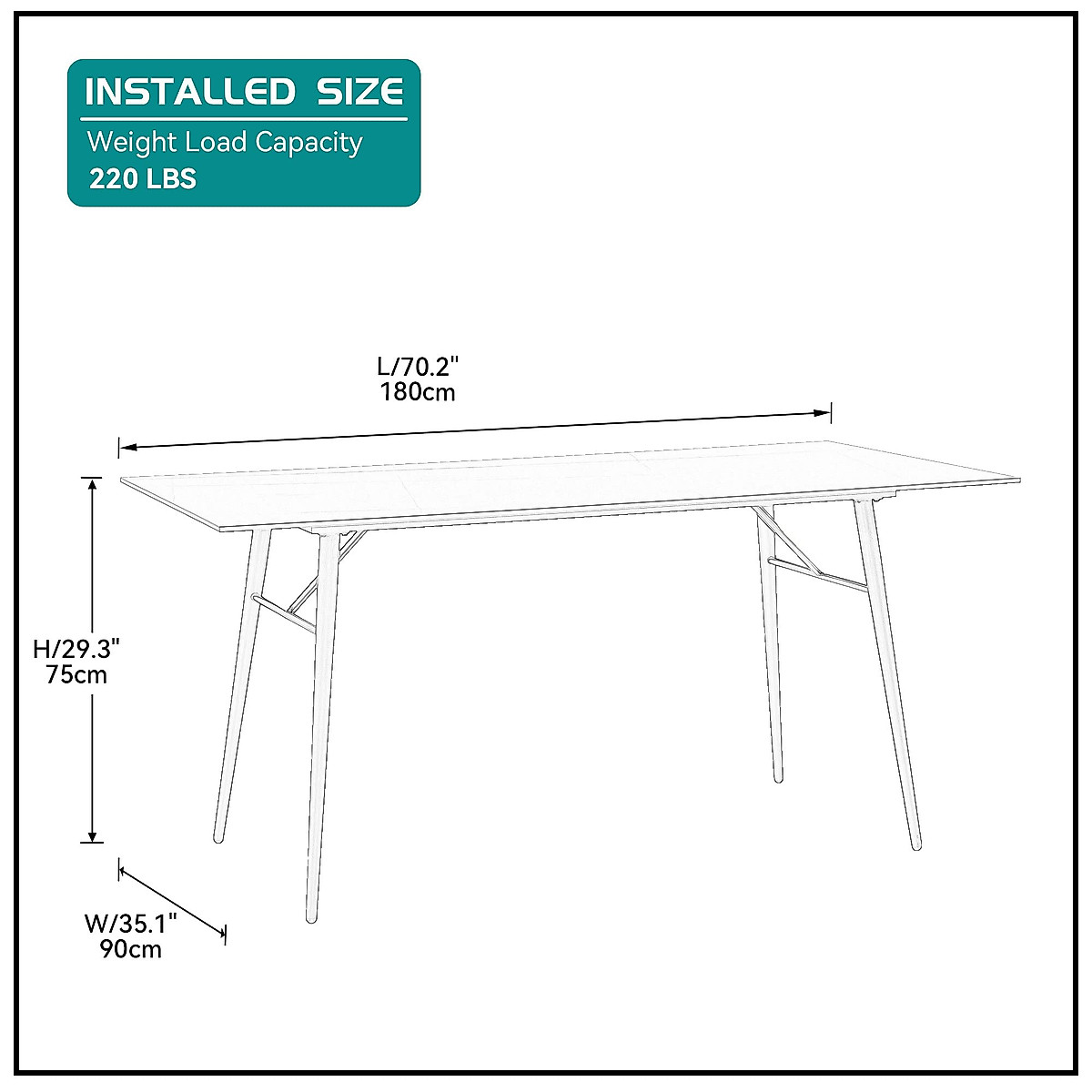 kevinplus 70'' Dining Table, Slate Kitchen Dining Table with Sintered Stone Top Surface, Modern Mid-Century Rectangular Conference Table for Office, Living Room Dinner Table, Metal Legs, White & Gold