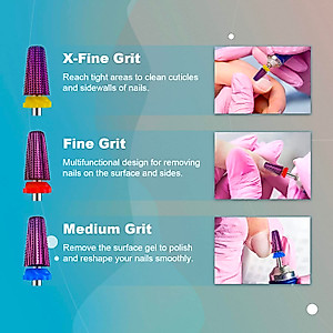 3Pcs Carbide 5 in 1 Nail Drill Bit Set- Two Way Rotate Use for Both Left and Right Handed- XF， F， M 3/32 Inches Brocas Para Drill Nails for Acrylic Nail Gel Fast Remove