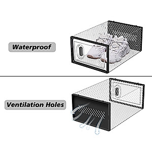 SIMPDIY Shoe Storage, 12 Pack Shoe Organizer for Closet, Shoe Boxes Clear Plastic Stackable Shoe Containers with Lids for Size 10, Black