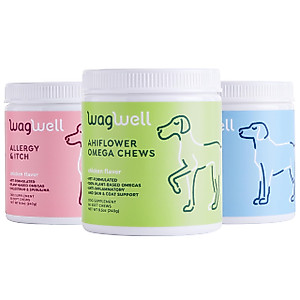 WagWell Ahiflower Omega Oil Dog Chews, Allergy and Itch Chews & Mobility Chews Bundle - Skin, Coat, Hip and Joint Supplement for Dogs - Itch Relief and Digestive Health