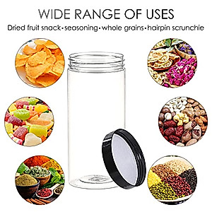 OUSHINAN Plastic Jars with Screw On Lids, Pen and Labels Refillable Empty Round Slime Cosmetics Containers for Storing Dry Food, Makeup, Slime, Honey Jam, Cream, Butter, Lotion… (18PCS 16OZ Black)