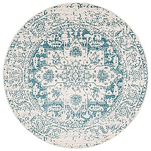 SAFAVIEH Madison Collection 5'3" Round Teal / Ivory MAD603J Oriental Snowflake Medallion Distressed Non-Shedding Dining Room Entryway Foyer Living Room Bedroom Area Rug