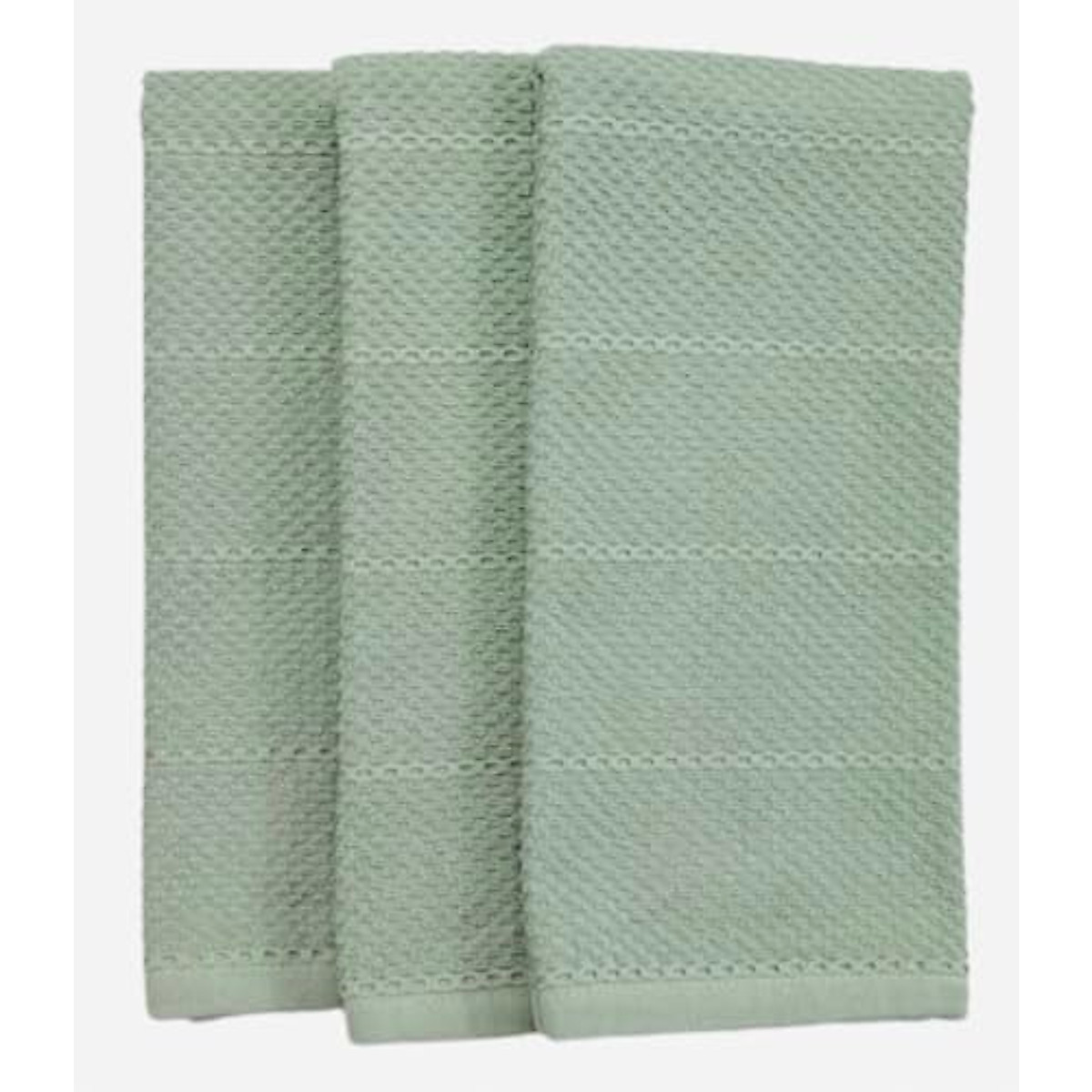 Sage Green Kitchen Dish Towels: 100% Cotton Cloth Soft Cleaning Drying Absorbent Textured Terry Loop, Set of 3 Multipurpose for Everyday Use