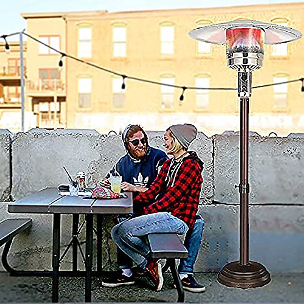 Natural Gas Patio Heater Adjustable Height (55in-78in), 12ft Hose Included, Passed CE CSA Certification, It’s Really Too Cold To Sit Outside In The Spring And Autumn,Its Heat Output Will Get Very Warm