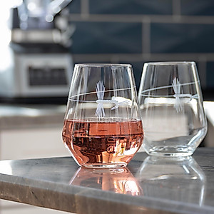 Rolf Glass | Fly Fishing Stemless Wine Tumbler 18 ounce | Stemless Wine Glasses | Set of 4 | Lead-Free Glass | Engraved Tumbler Glasses | Made in the US