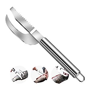 Fish Scale Knife Cut Scrape Dig 3-in-1 Tool, Stainless Steel Fish Maw Knife Fish Scaler Remover, Multifunction Fish Peeler Open Belly and Dig Out Fish Cleaner Tool Kitchen Accessory