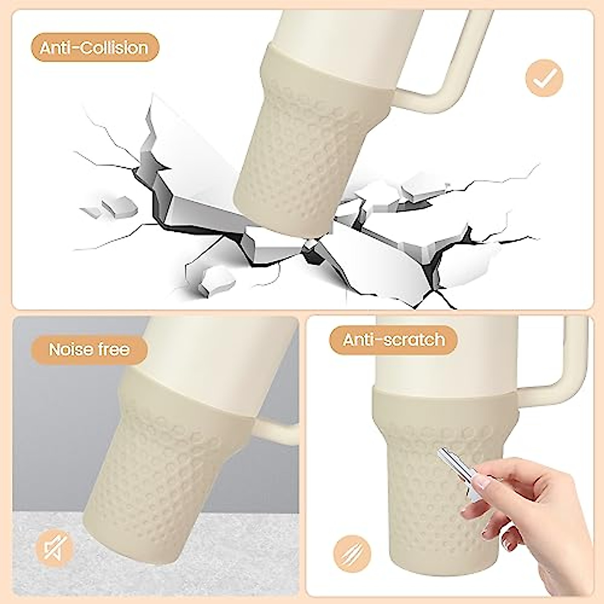 Thxbag Silicone Boot for Stanley Cup 40 oz Quencher, Beige Boot Sleeve Cover Fit with Stanley H2.0 and Quencher Adventure Tumbler Accessories (40 oz, Cream)