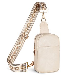 MoKo Vegan Leather Sling Bag - Small Trendy Casual Adjustable Detachable Shoulder Strap Crossbody Bags for Women and Men Daily Hiking Travel, Beige