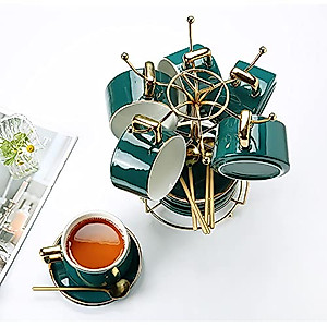 oAutoSjy Iron Coffee Cup Holder Gold Mug Holder with Hook & Handle Coffee Mug Rack Dishes Organizer Mug and Saucer Display Rack Wrought Iron Mug Drainer Storage Drying Rack for Counter Kitchen Office