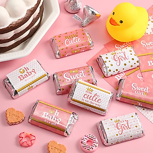 Baby Shower Candy Wrappers, Shower Mini Candy Bar Miniatures Wrappers Chocolate Bar Label Stickers for Boys Girls Kids Baby Shower Decor (No Candy)(Pink Girl Style, 90 Pieces)