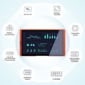Nextion 10.1″ Intelligent Series HMI Display NX1060P101-011C-I Capacitive LCD-TFT Touch Screen 1024 * 600, Widely Used in Vehicle HMI, 3D Printer, Support Video Audio Animation Play Functions.