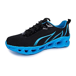 Softsfeel Women's Relieve Foot Pain Perfect Walking Shoes, Womens Walking Shoes with Arch Support Comfort Non Slip Wide Width Shoes, Black and Blue, 10 Women/10 Men