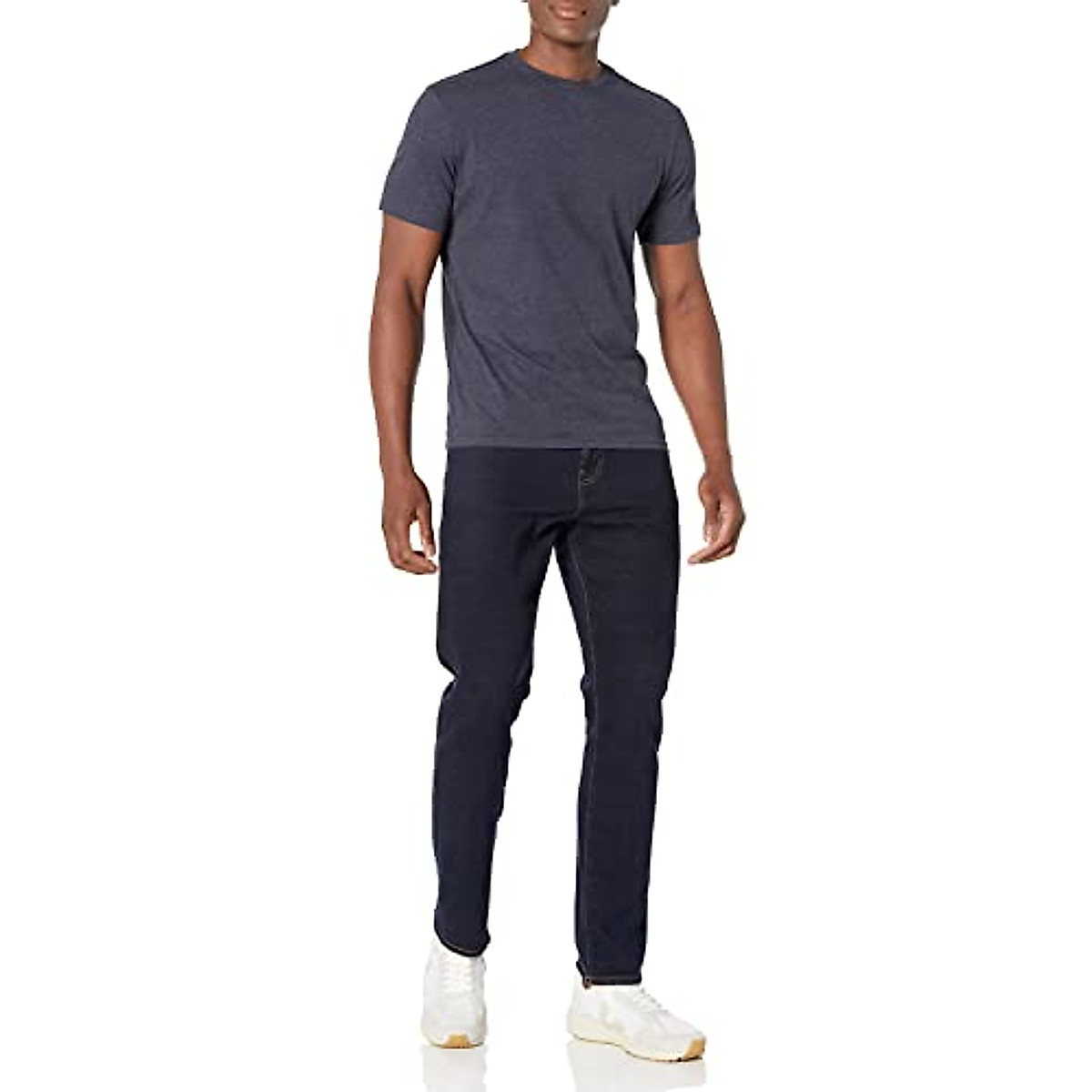 Amazon Essentials Men's Regular-Fit Short-Sleeve Crewneck T-Shirt, Pack of 2, Black/Navy Heather, Medium