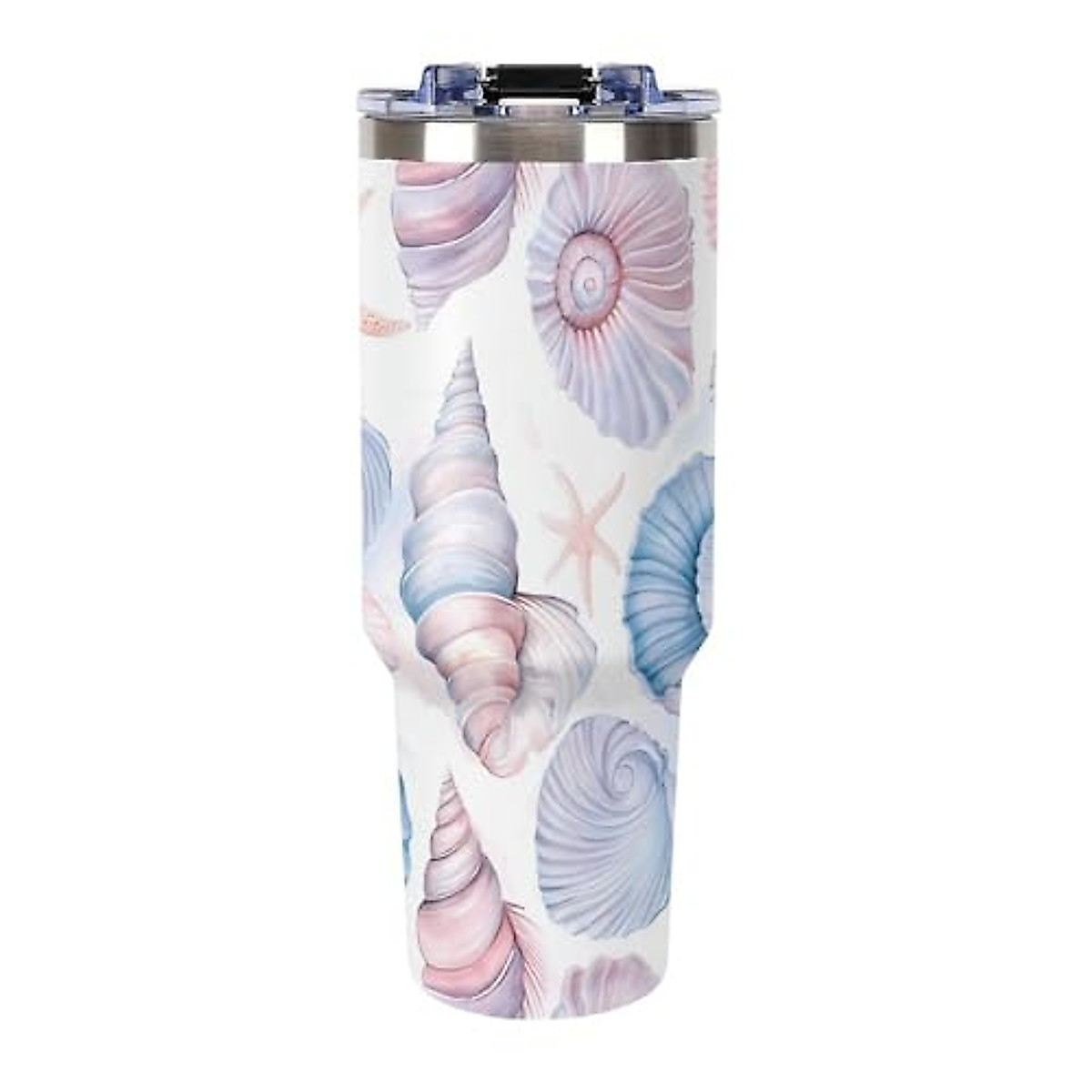 Watercolor Seashell Pattern Insulated Tumblers with Handle Stainless Steel Coffee Mug Funny Travel Cup with Lid Straw 40oz