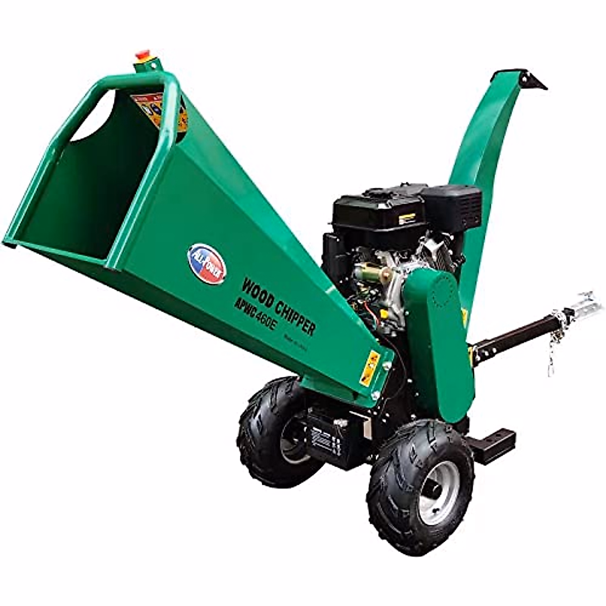 APWC460E Electric Start, Woodchipper Mulcher 16HP JD Engine 460cc Gas Powered Chipper Shredder 2000 RPM Double Edge Blades 6" Feed