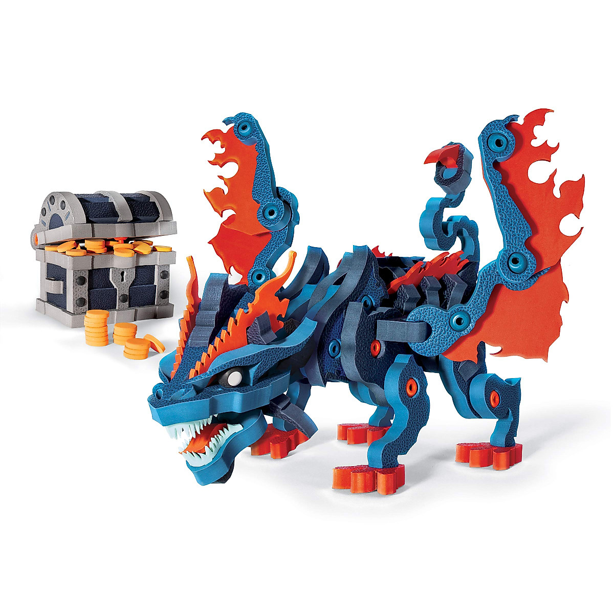 Bloco Toys Treasure Keeper Dragon | STEM Toy | DIY Building Construction Set (240 Pieces), Grey, Blue, Orange