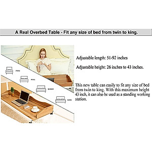 UNICOO - Overbed Table with Wheels for Full/Queen/King Beds Height&Width Adjustable Rolling Bed Desk Rolling Medical Table (Ancient Oak - 202)