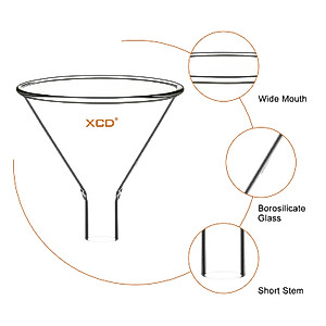 XCD Glass Powder Funnel, Borosilicate Glass Heavy Wall Short Stem Funnel with 120 mm Top Diameter and 22 mm Stem Diameter for Precise Powder Transfers in Laboratory