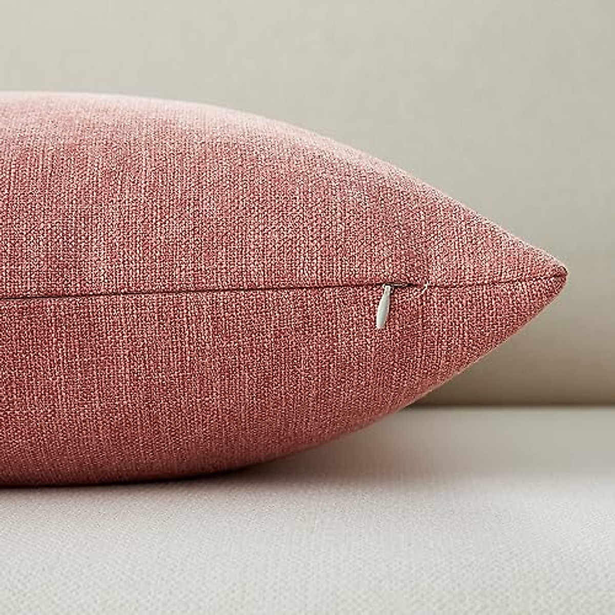 Meekio Set of 2 Coral Pillow Covers 18 x 18 Inch Farmhouse Boho Decorative Throw Pillow Covers Linen Cushion Covers for Sofa Couch Décor