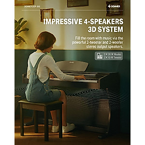 Donner DDP-300 Digital Piano + Black Piano Bench with Storage