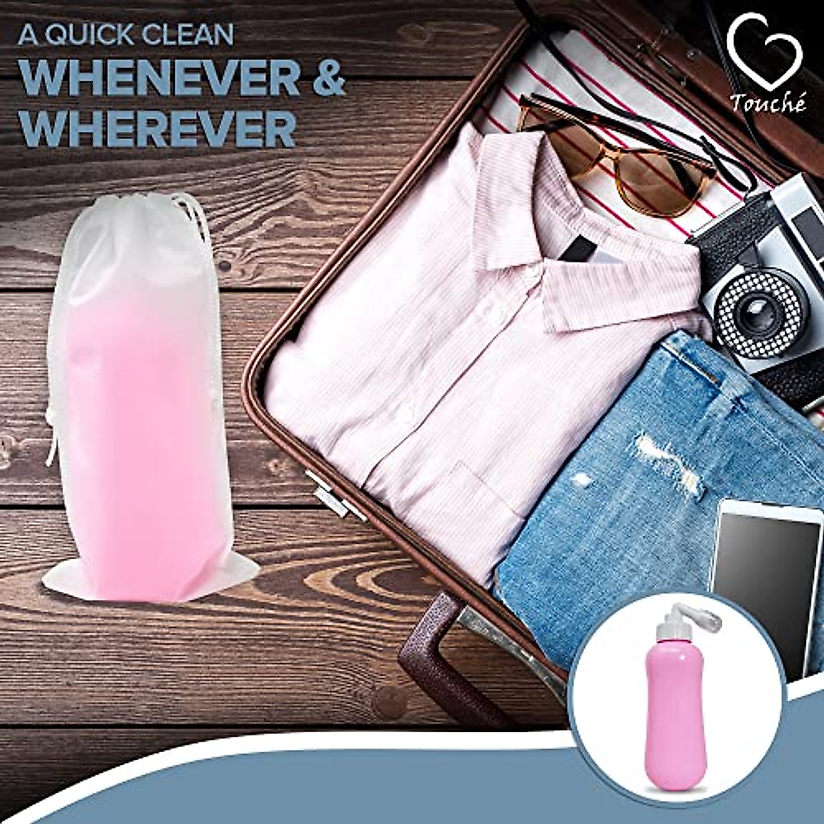 Touché Handheld Portable Bidet - Personal Empty Bottle Travel Bidet & Childbirth Cleaner - Great for Traveling, Camping, Women, Babies, Elderly - Peri Bottle Equipped with Retractable Spray Nozzle