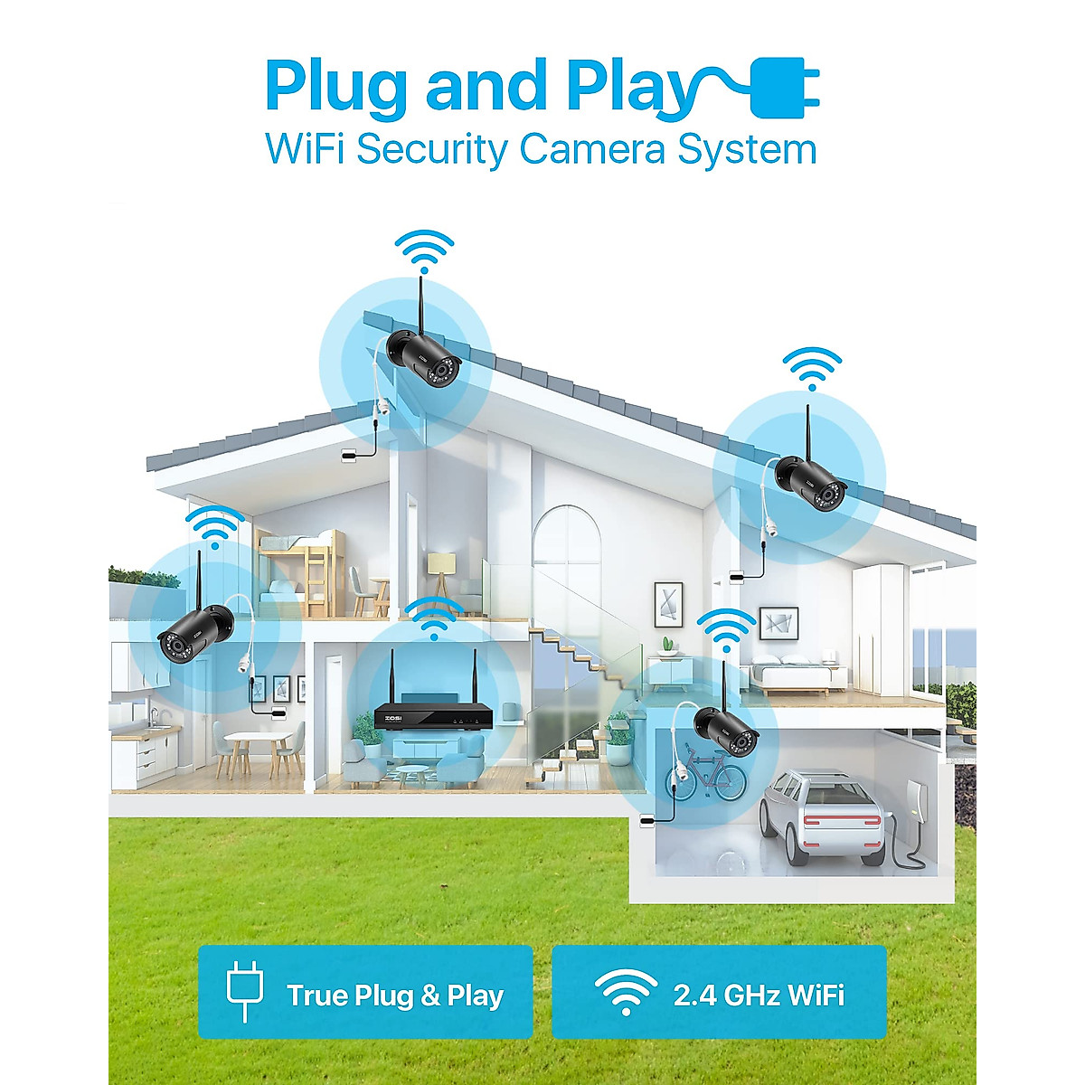 ZOSI 2K 3MP Wireless Security Camera System, H.265+ 8 Channel CCTV NVR with 1TB Hard Drive for 24/7 Recording and 8 x 3MP WiFi IP Camera Outdoor Indoor, Night Vision, Motion Alert, Remote Control