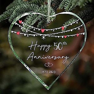 ZUNON 50th Ornament Wedding 50 Years Parents Couple Gift Hanging 2023 Christmas Mr Mrs Married Husband Wife Xmas Decorations Grandparents (50th