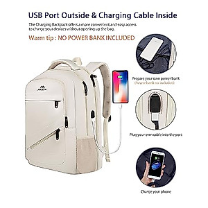 MATEIN 17 inch Laptop Backpack for Women, Big Travel Backpack Airline Approved with Luggage Strap, Heavy Duty Work Bag with USB Charging Port, Water Resistant Bag for College, Beige