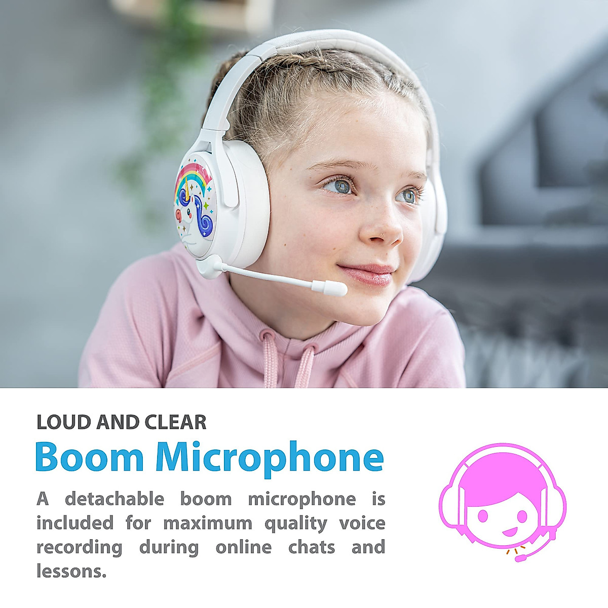 BuddyPhones Cosmos+ Active Noise Cancelling Bluetooth Kids Headphones, Over-Ear Volume Limiting with Built in Mic, 24 Hours Battery Life, Cool Blue