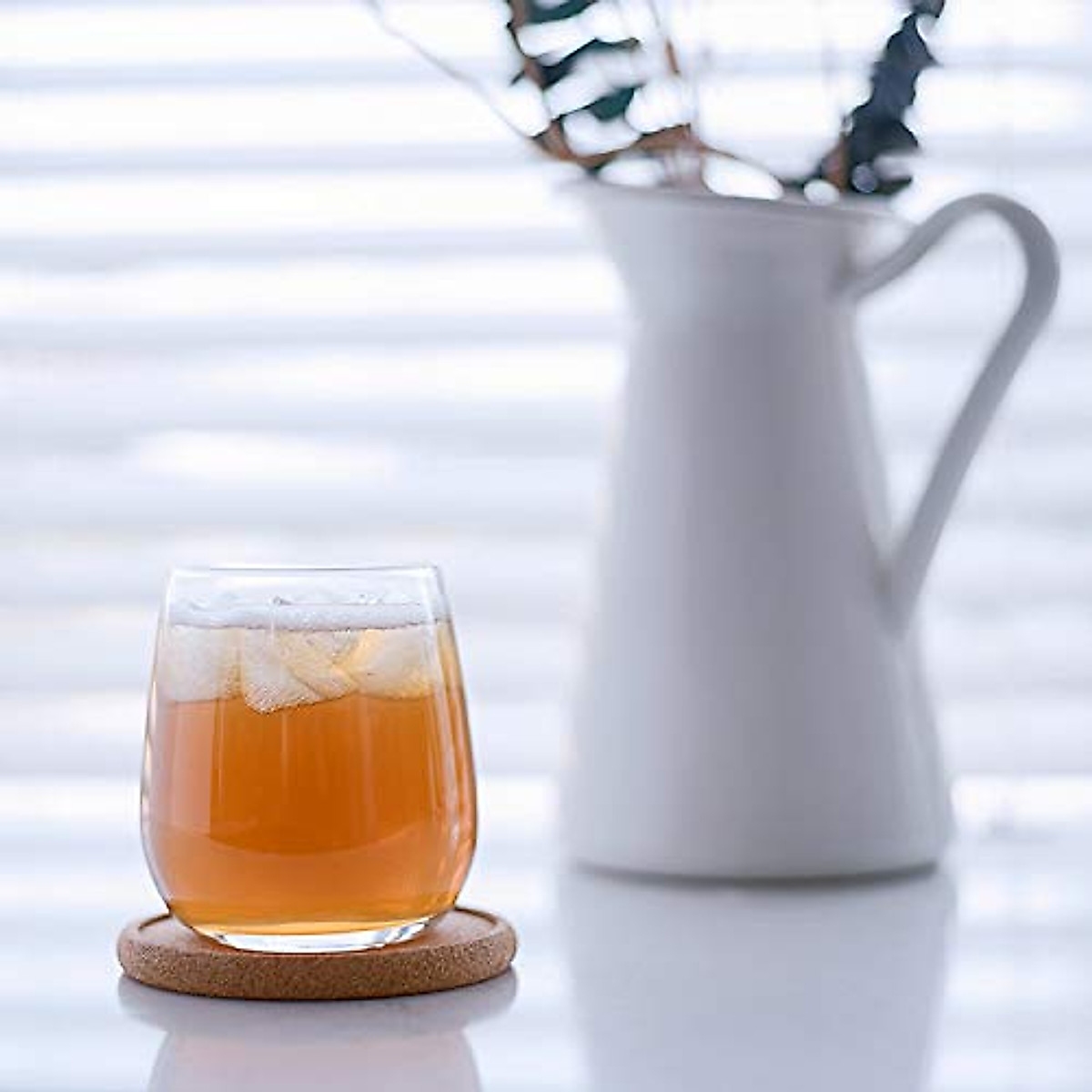 Geobom Natural Lip Cork Coasters for Drinks with Grooved Round Edge Set of 2 Absorbent Heat & Water Resistant Reusable Durable Saucers Bar Glass Cup & Mug Housewarming Gift (2)