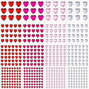 516 Pieces Acrylic Heart Gems Rhinestone Sticker Heart Crystal Gems Sticker Self-Adhesive Rhinestone Sticker Flat Back Heart Rhinestones for Wedding Decoration DIY Crafts Jewelry Making