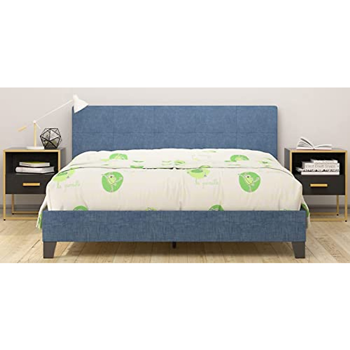 Black Nightstand Set of 2 with 1 Drawer and Open Storage, Black and Gold Modern Night Stands, Wooden Storage Bedside Tables with Metal Frame, Small End Side Table for Bedroom, Living Room