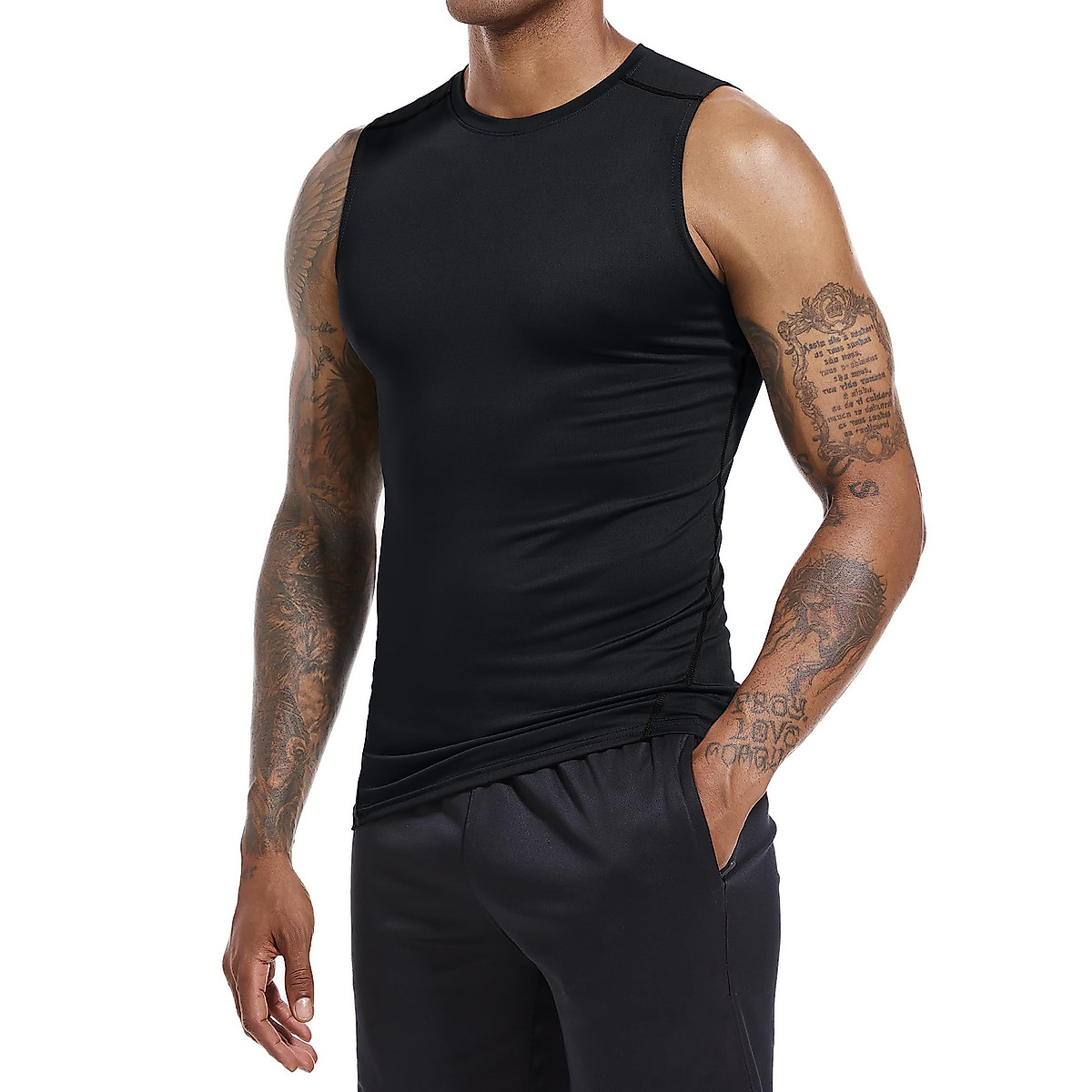 Holure Men's 5 Pack Compression Tank Tops Athletic Muscle Tee Fitness Bodybuilding Sleeveless T-Shirt Black/Black/Black/Black/Black 03-S